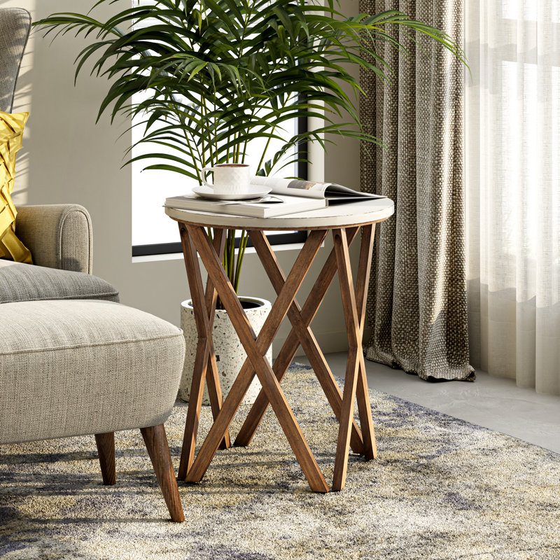 Latitude Run® Rustic Round Rustic End Table, Boho Nightstand | Wayfair